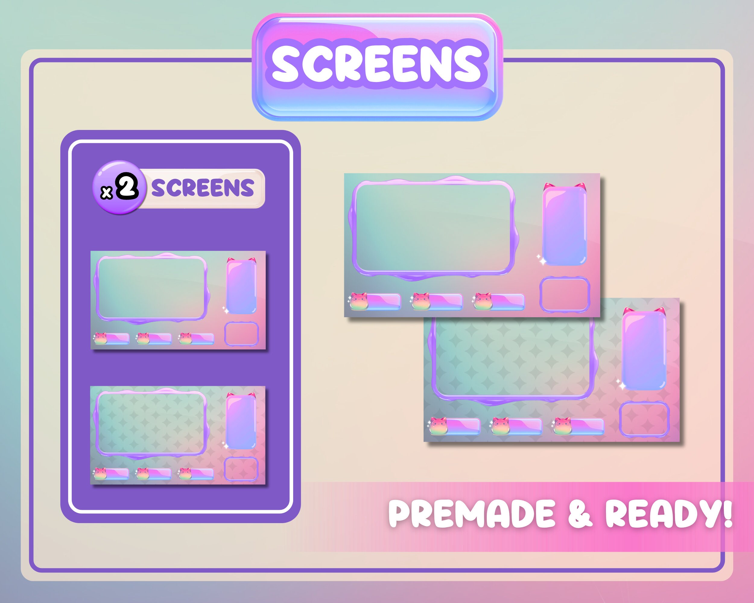 Jelly Cat Overlay Set / Cute Colorful Kitty Stream Kit / Rainbow ...