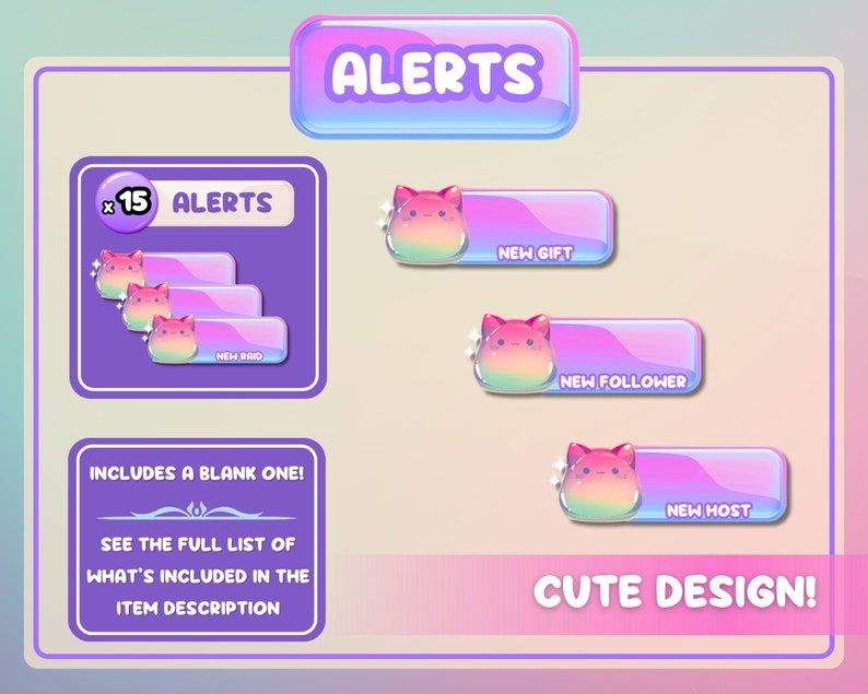 Jelly Cat Overlay Set / Cute Colorful Kitty Stream Kit / Rainbow ...