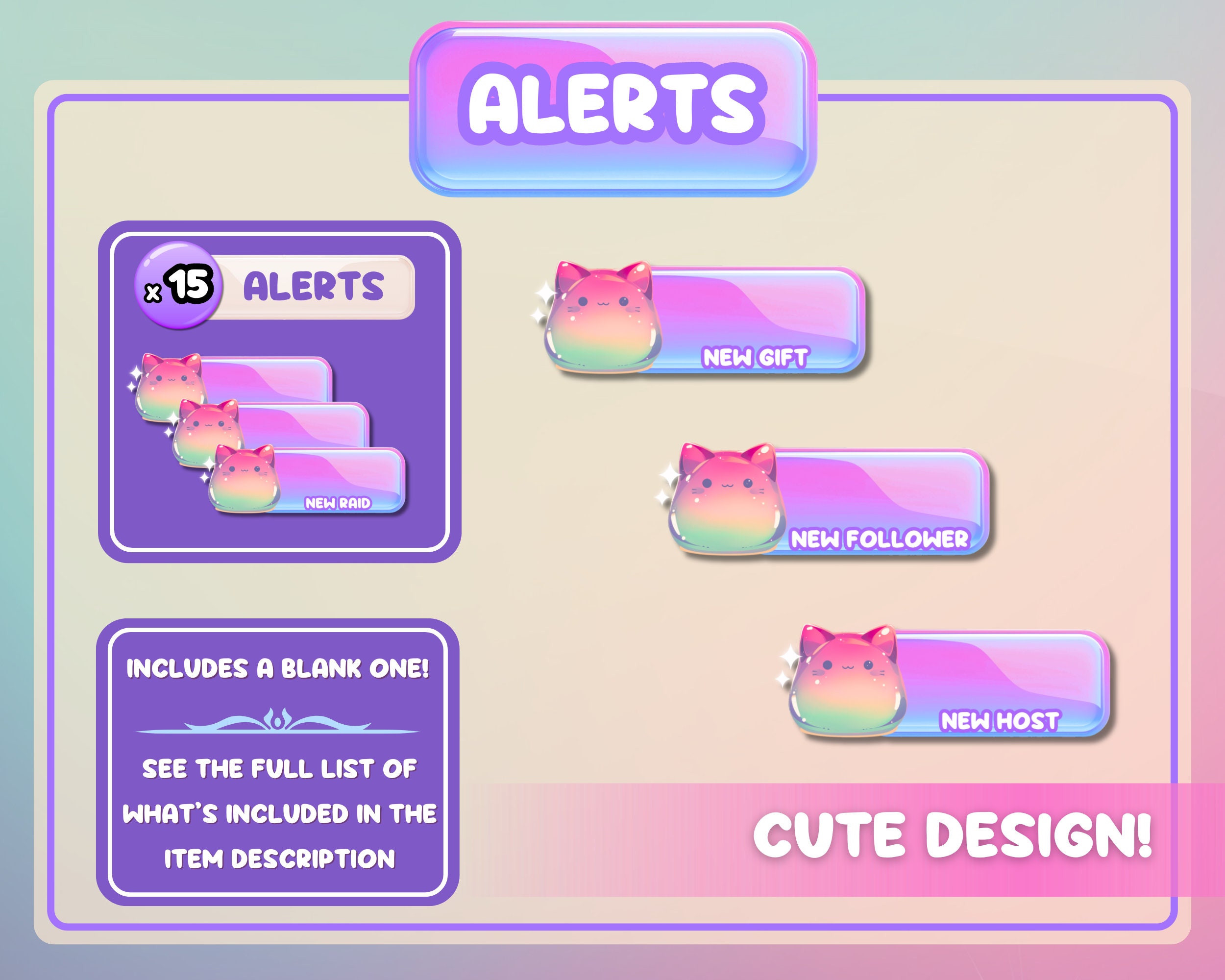 Jelly Cat Overlay Set / Cute Colorful Kitty Stream Kit / Rainbow ...