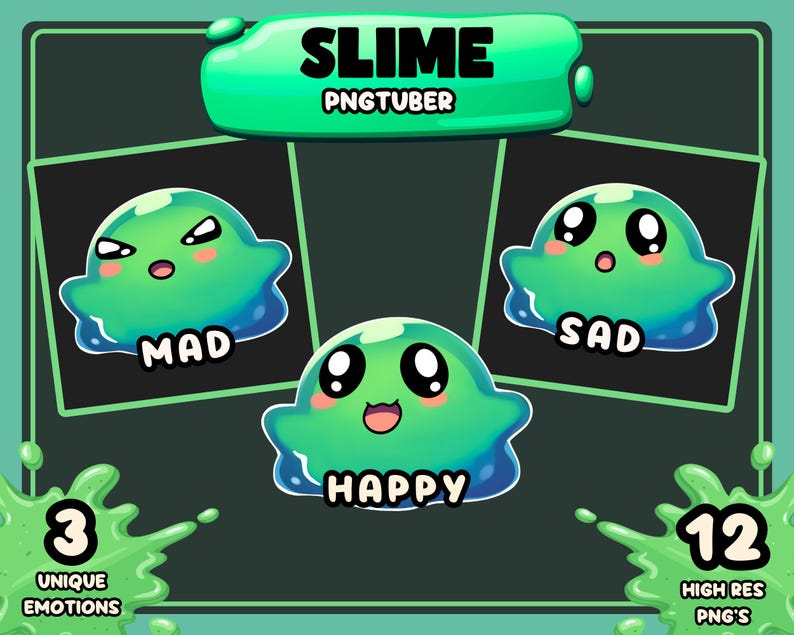Blue Green Slime Pngtuber / Vtuber Cute Cartoon Character for Streamer ...