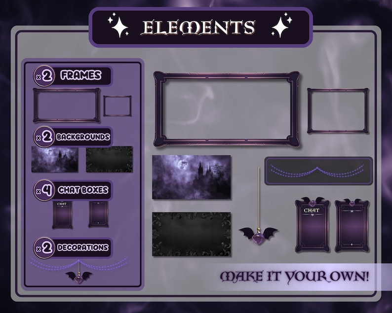 Gothic Twitch Stream Elements & Alerts / Cute Spooky Black Bat Purple ...