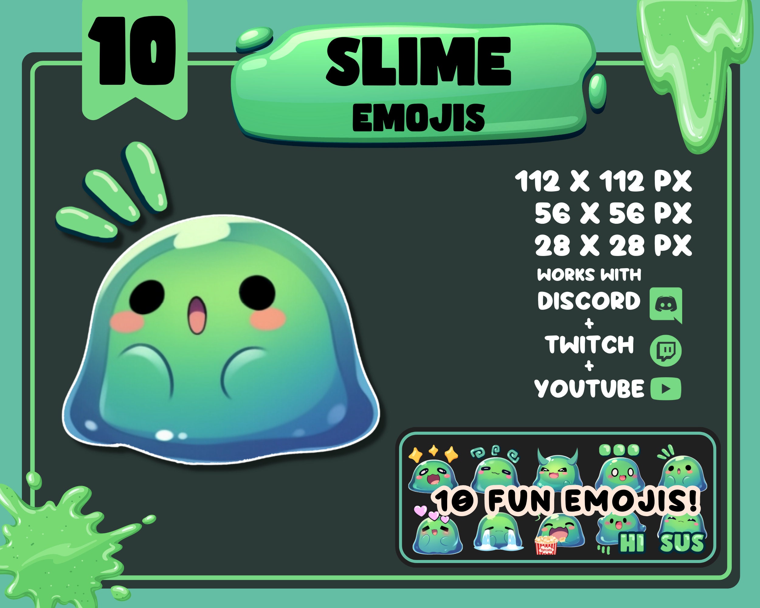 Adorable Slime Emojis / Fun Set of 10 Slime Character Emotes / Great ...