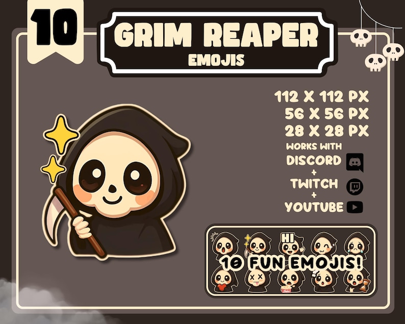 Grim Reaper Emotes / Cute Gothic Death Emojis for Twitch, Discord ...