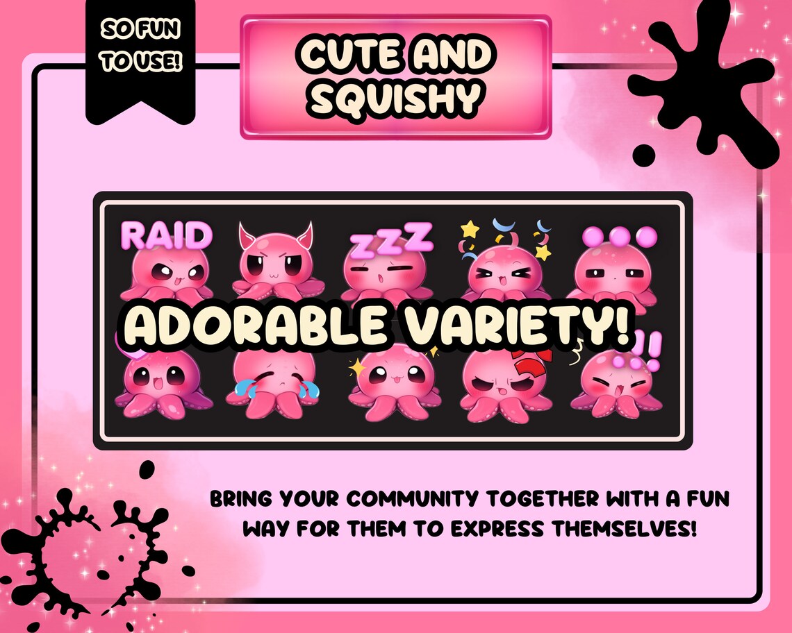 Pink Octopus Emotes / Great Emoji for Discord, Twitch & Youtube / Cute ...