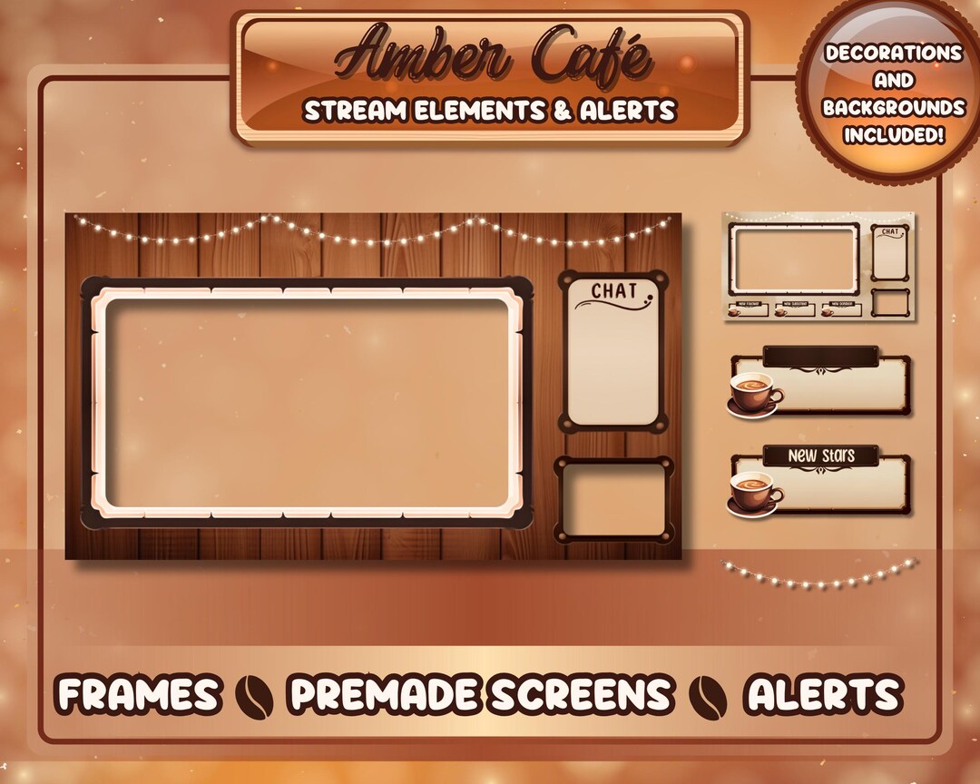 Cozy Amber Café Stream Elements & Alerts for Twitch / Beautiful Stream ...