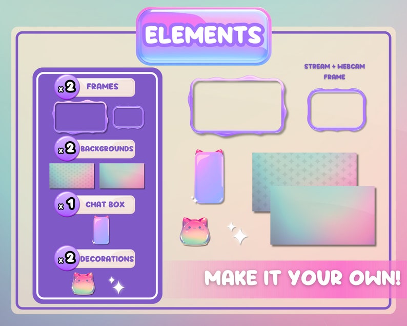 Jelly Cat Overlay Set / Cute Colorful Kitty Stream Kit / Rainbow ...