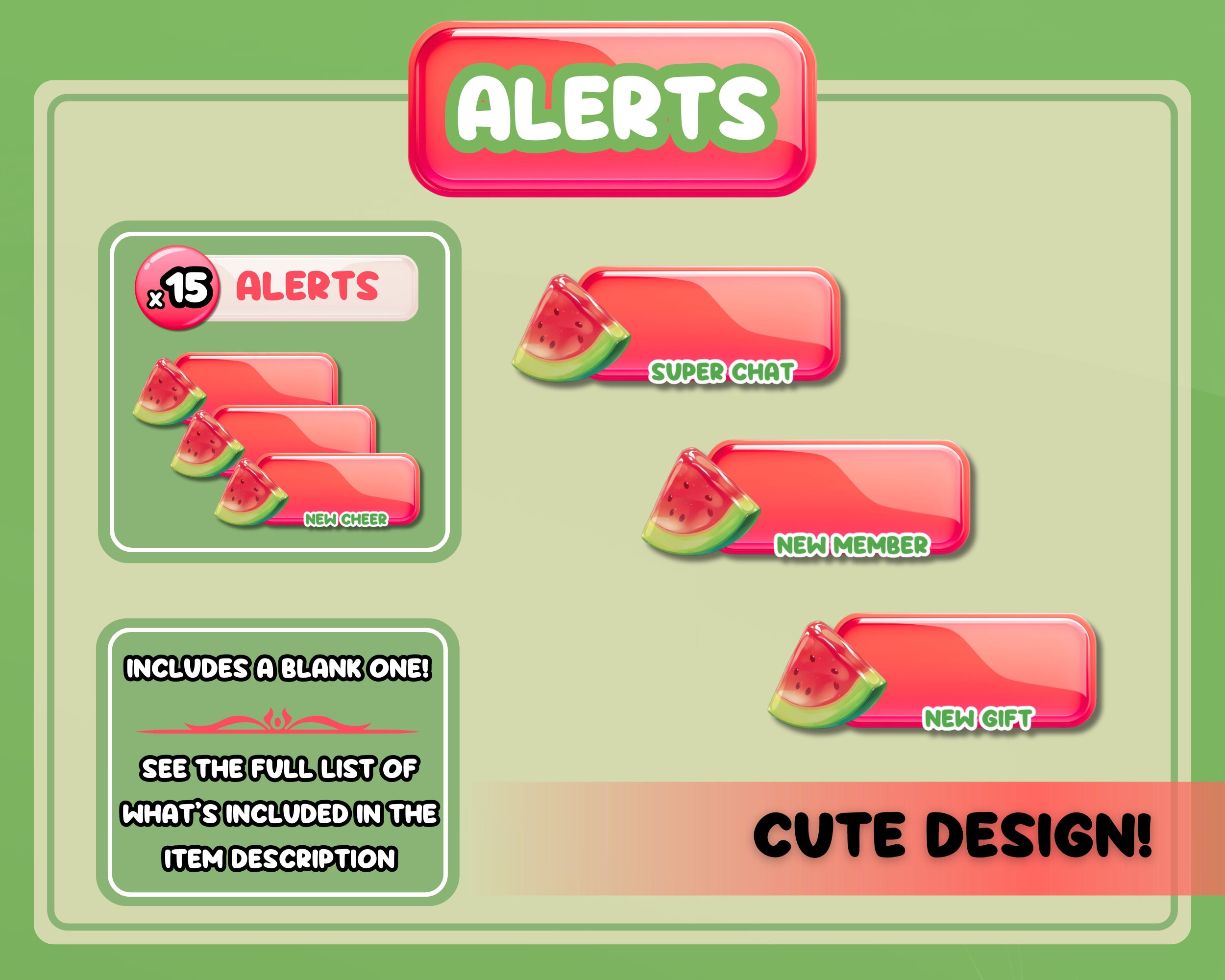 Juicy Watermelon Overlay Set / Cute Melon Vibe Stream Elements & Alerts ...