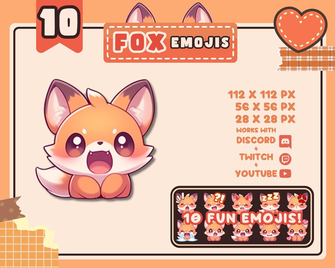 Cute Red Fox Emotes, Twitch, Discord, Youtube (PNG) - Etsy
