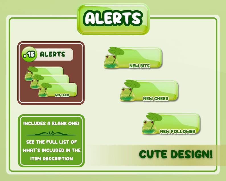 Frog Overlay Set / Cute Green Froggy Twitch Stream Elements & Alerts ...