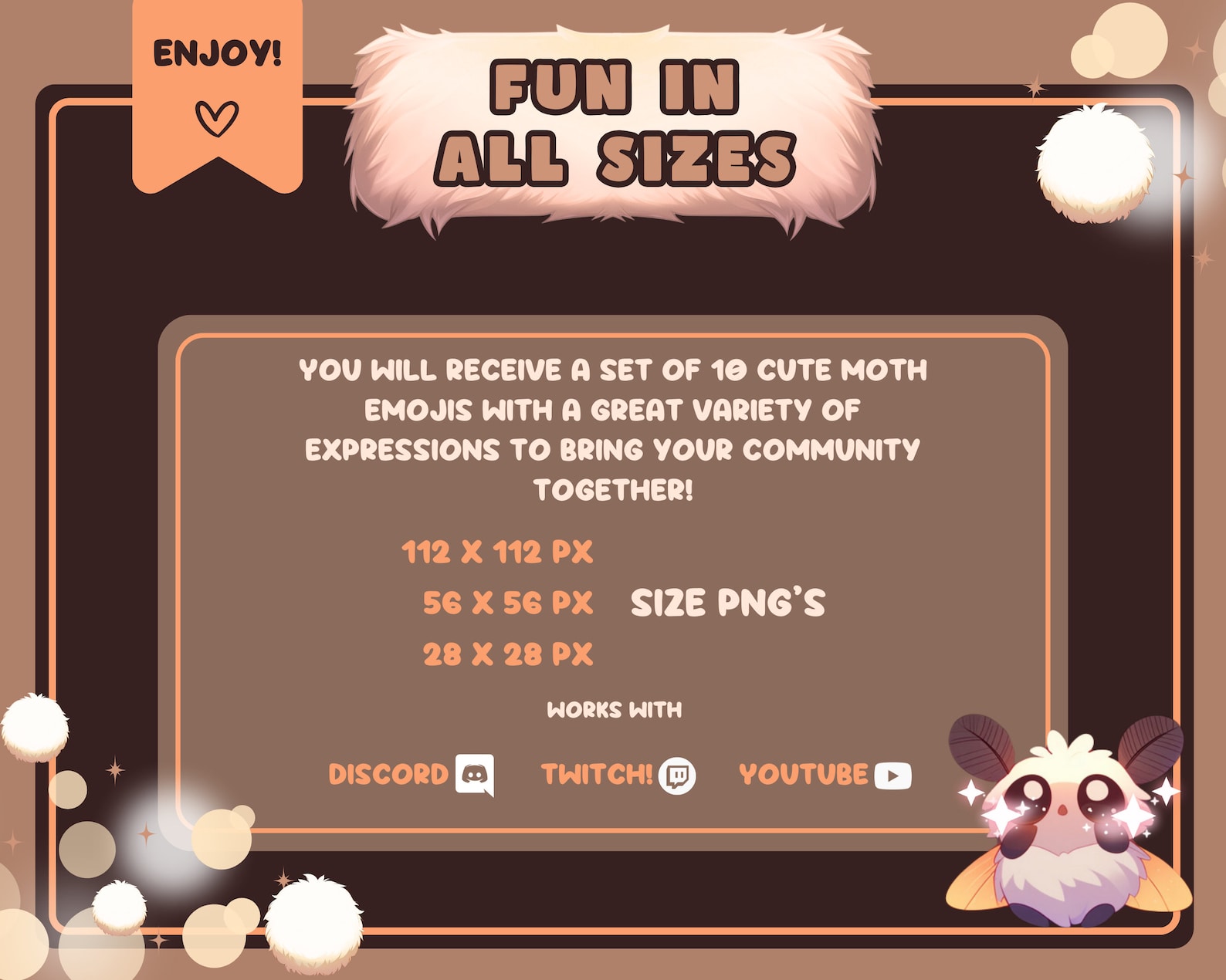 Fuzzy Moth Emotes / Fun Set of Twitch & Discord Moth Character Emojis ...