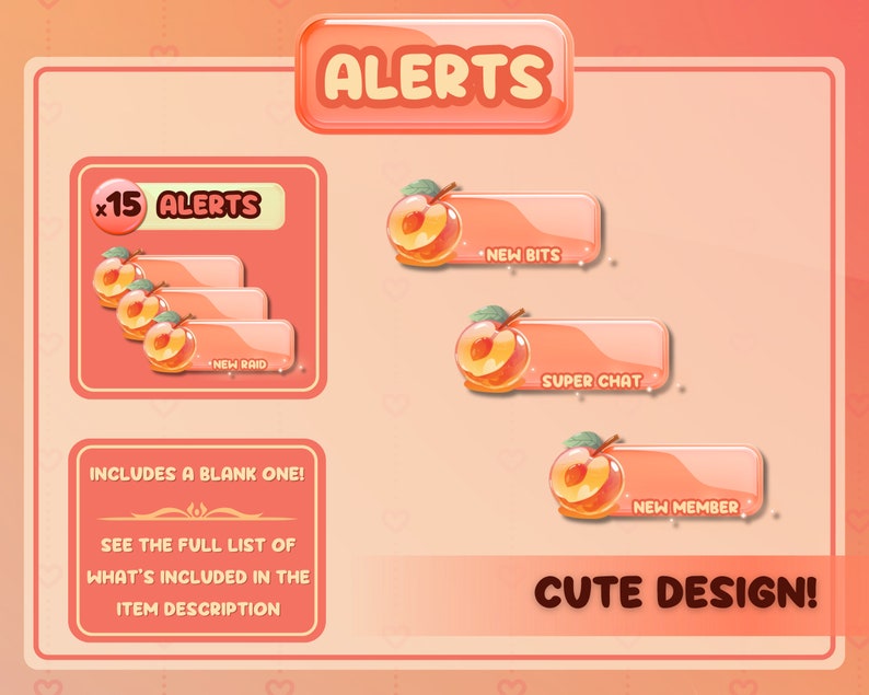 Peach Twitch Overlay Set, Cute Stream Elements, Alerts - Etsy