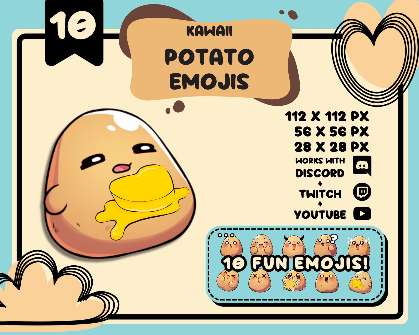 Kawaii Potato Emotes / Discord & Twitch Channel / Cute Funny Exciting ...