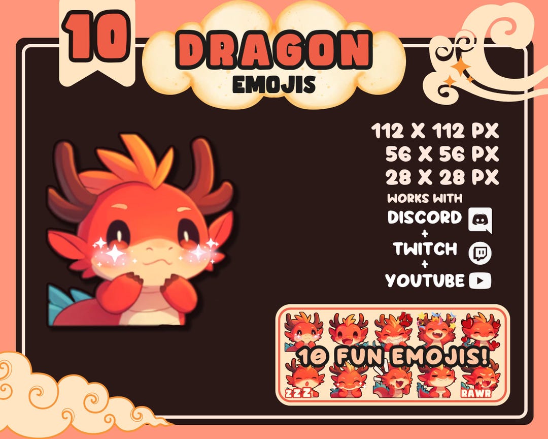 Cute Red Dragon Emotes, Twitch, Discord, Youtube (digital Download) - Etsy