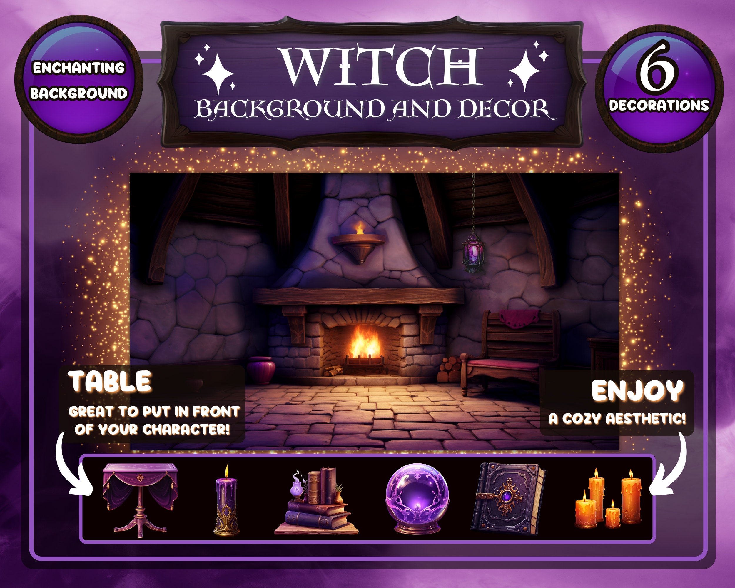 Cozy Witch Background and Stream Decorations / Customizable / Beautiful Magical Display Fun ...