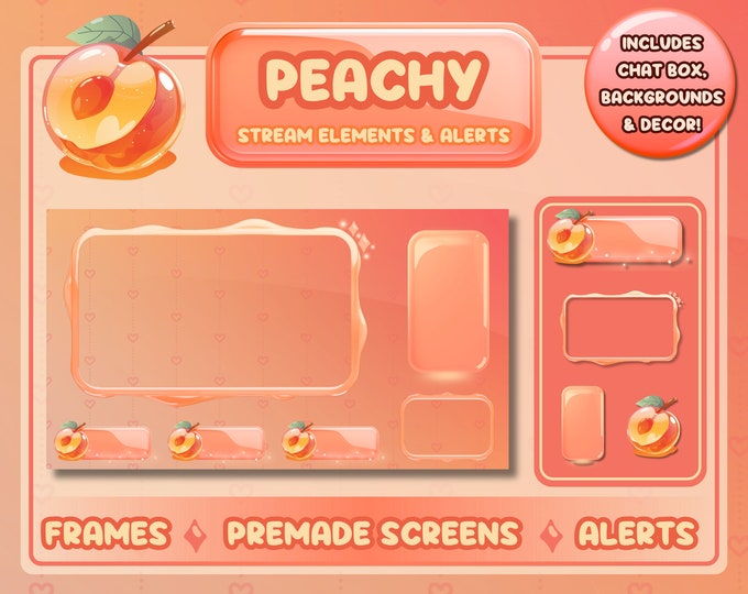 Peach Animated Twitch Stream Overlay Package: Kawaii Vtuber OBS - Etsy ...