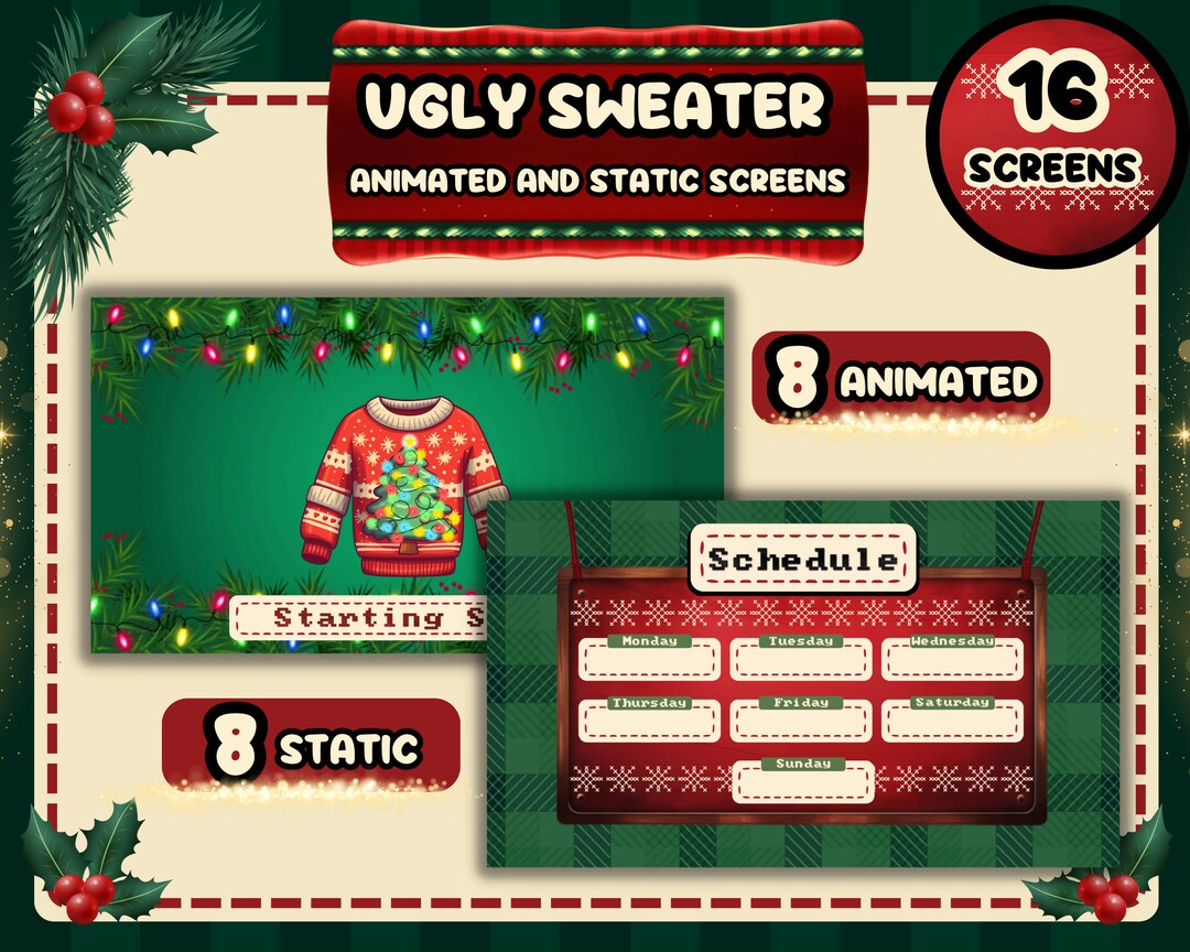 Fun Ugly Christmas Sweater Screens / Animated & PNG Twitch Screens ...