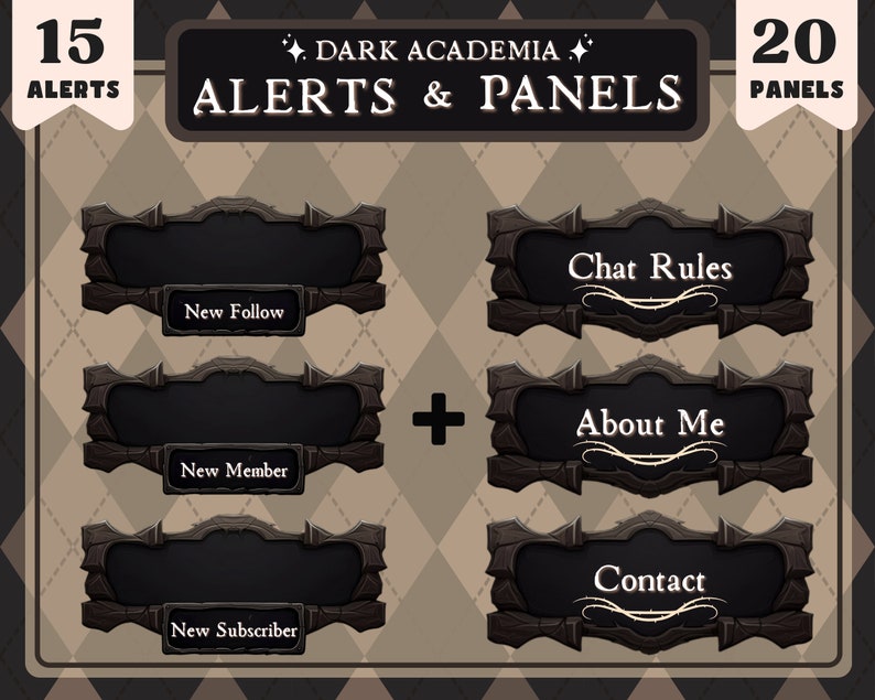 Dark Academia Twitch Alerts and Panels / Beautiful Gothic Wood Framed ...