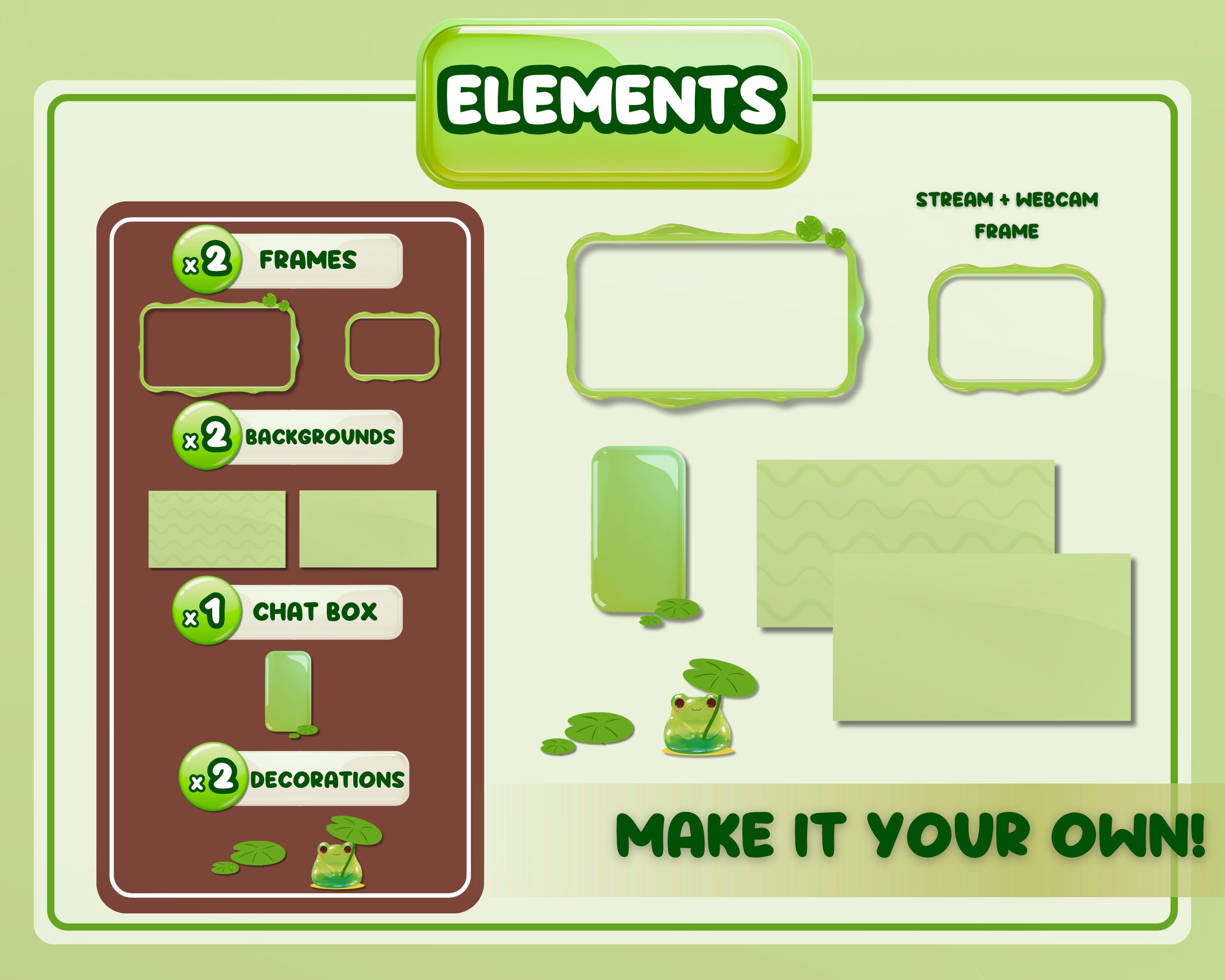 Frog Overlay Set / Cute Green Froggy Twitch Stream Elements & Alerts ...