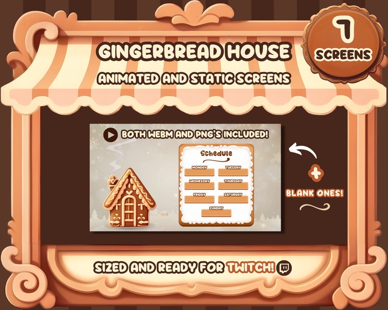 Soft Cozy Winter Gingerbread House Screens for Twitch / Animated & PNG ...