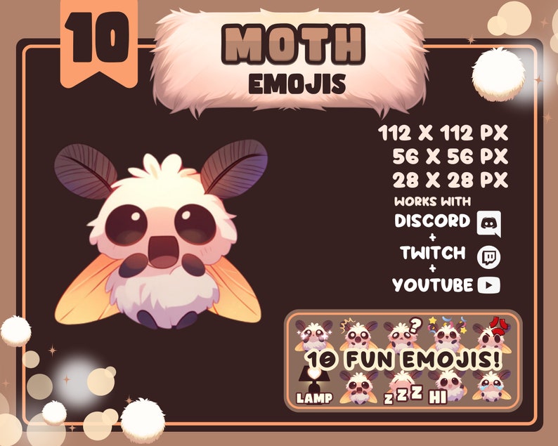 Fuzzy Moth Emotes / Fun Set of Twitch & Discord Moth Character Emojis ...