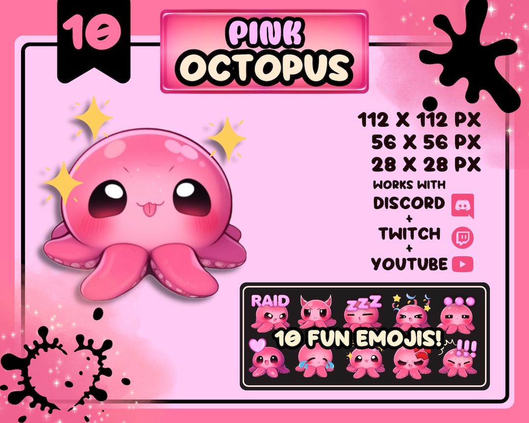 Pink Octopus Emotes / Great Emoji for Discord, Twitch & Youtube / Cute ...