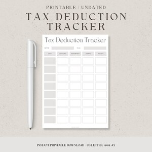 Tax Deduction Tracker Printable Business Tax Log Tax Organizer Budget ...