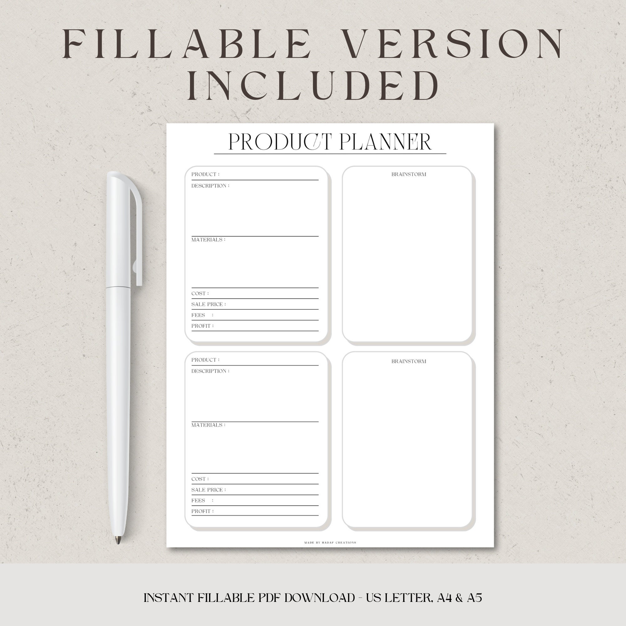 Product Planner Printable | Product Development | Business Product ...