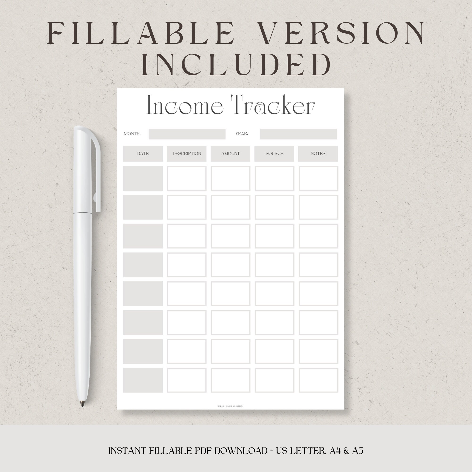 Income Tracker Printable | Financial Planner | Monthly Budget Template ...