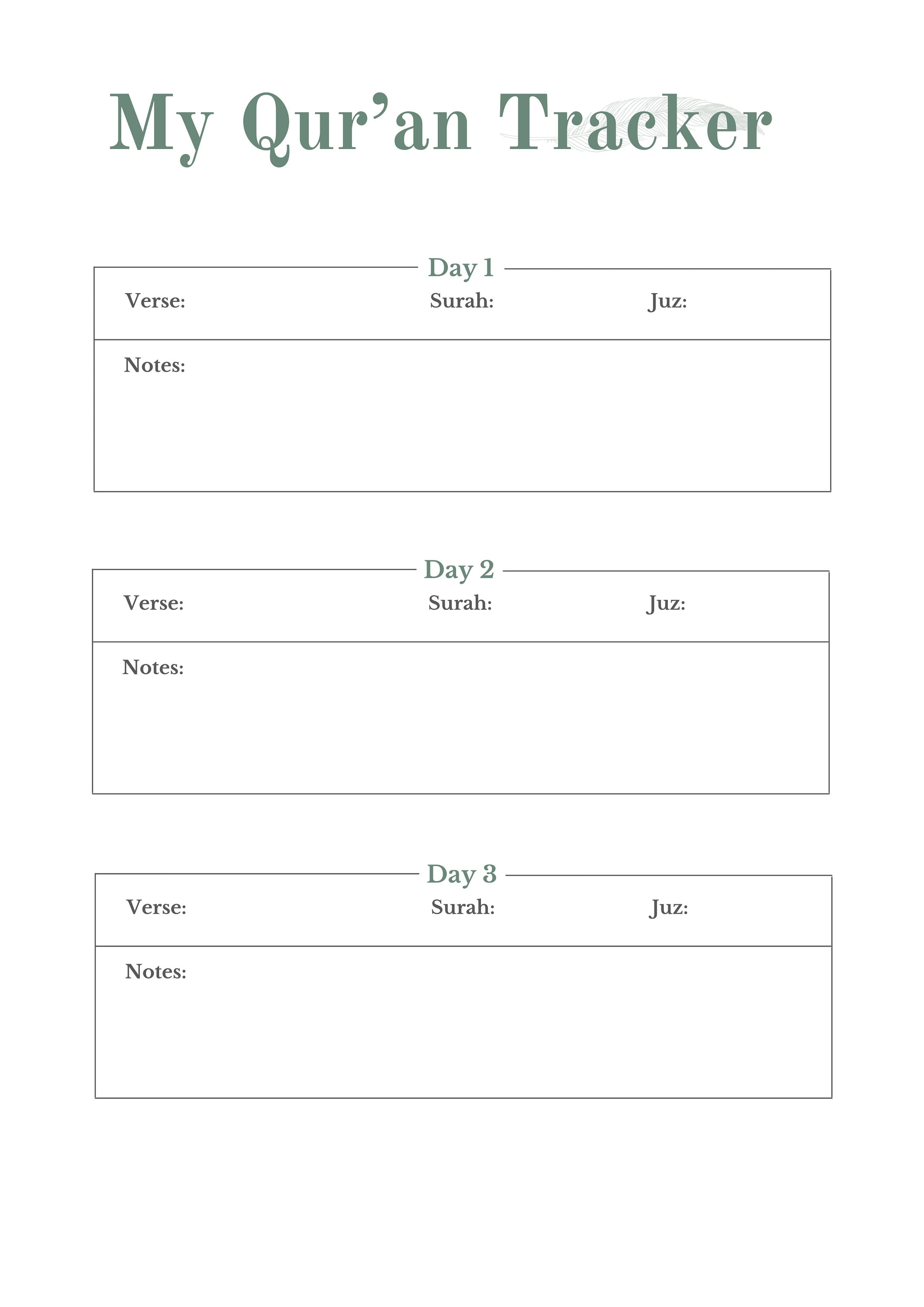 Ramadan 30 Days Quran Tracker Printable | Quran Plan | Islamic Planner ...