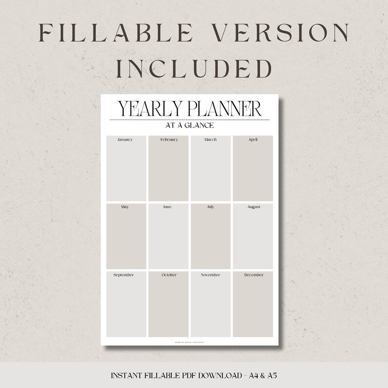 Yearly Planner Year at A Glance Year Overview Fillable Planner ...