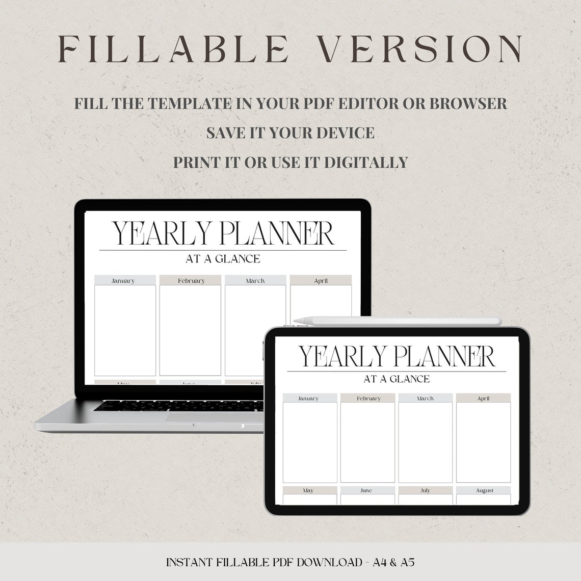 Yearly Planner Year at A Glance Year Overview Fillable Planner ...
