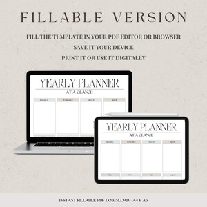 Yearly Planner Year at A Glance Year Overview Fillable Planner ...
