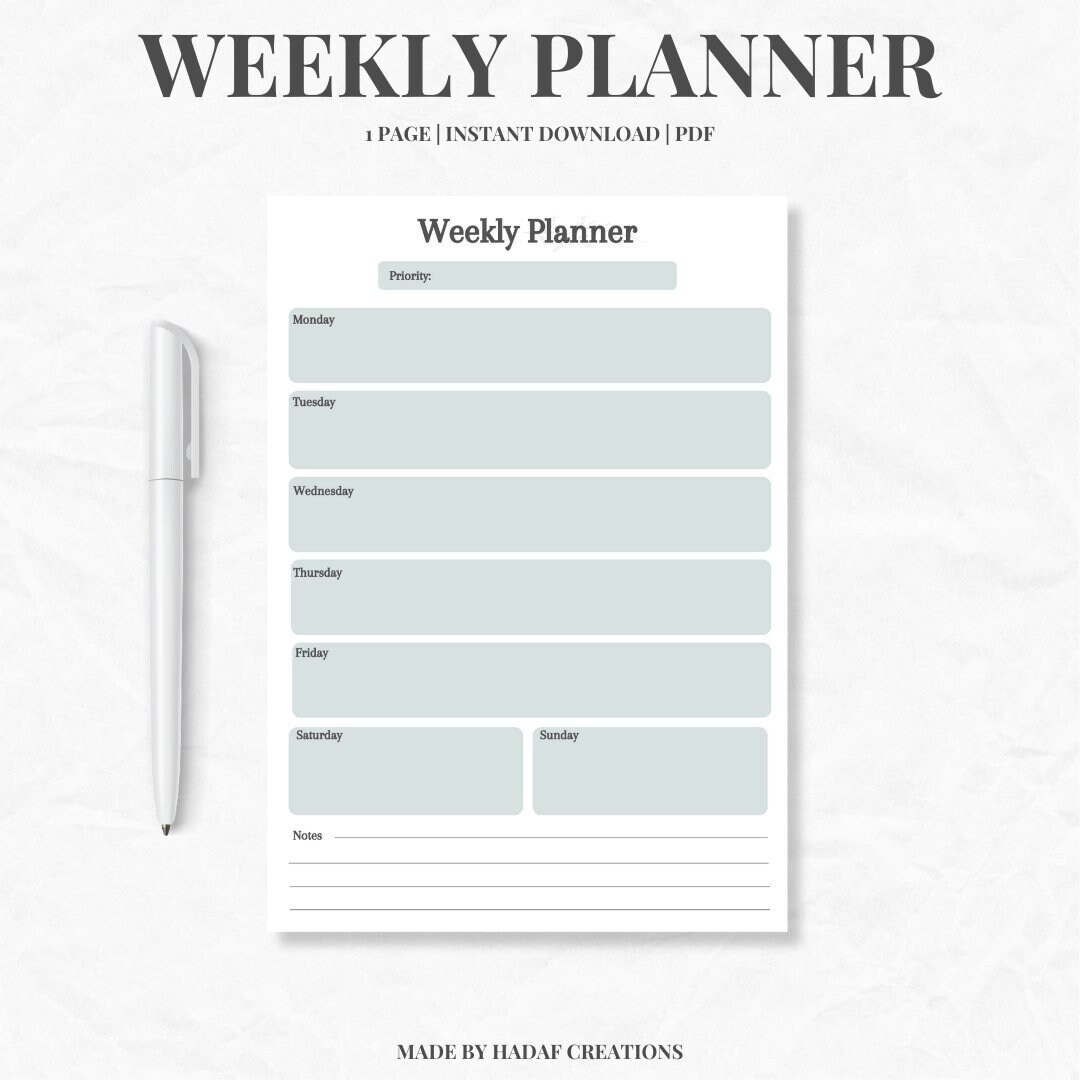 Weekly Planner Printable Fillable Planner Simple Planner Weekly ...