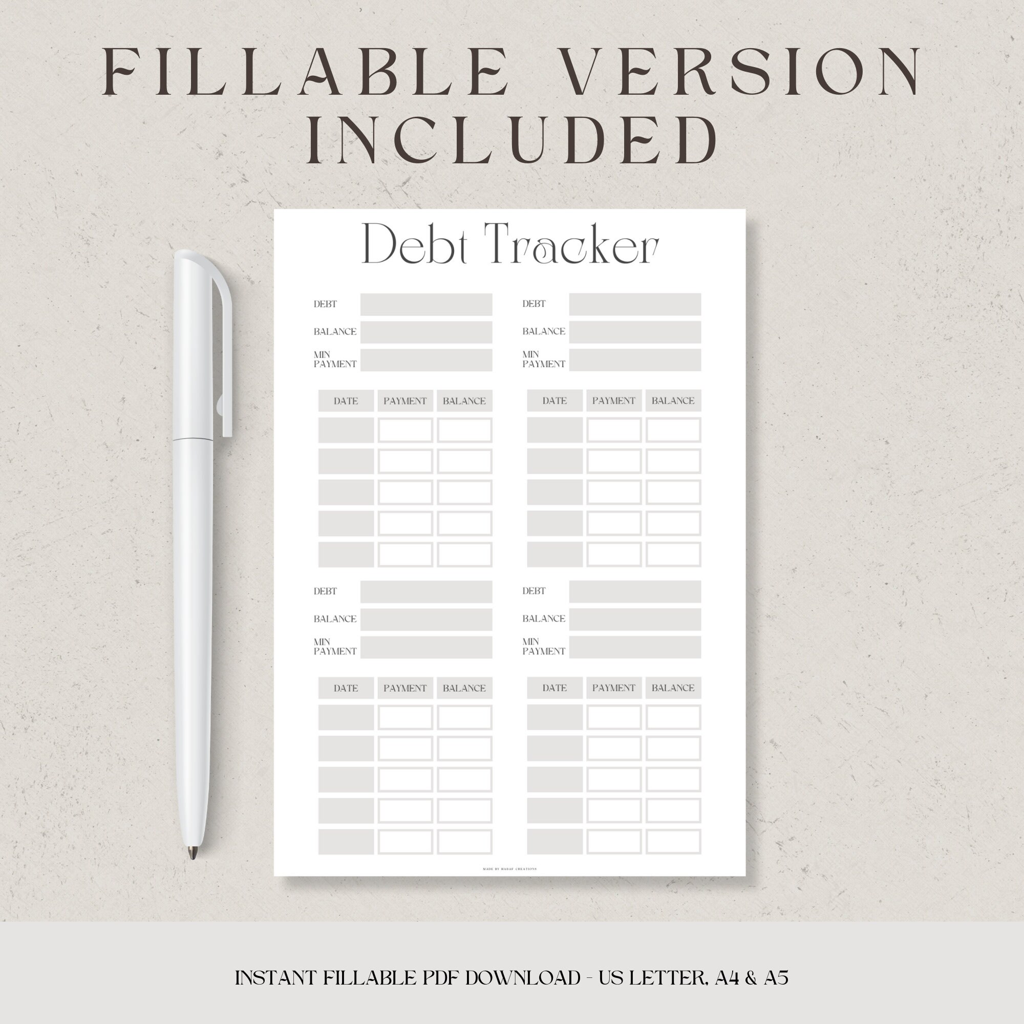 Debt Tracker Printable Debt Payoff Log Debt Overview Debt Snowball Sheet Fillable Planner US ...