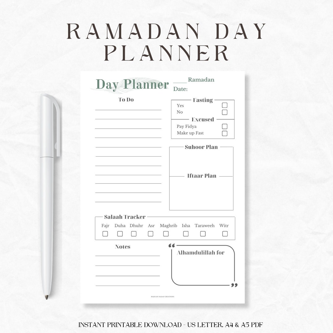Ramadan Day Planner Printable | Ramadan Tracker | Fasting Tracker ...