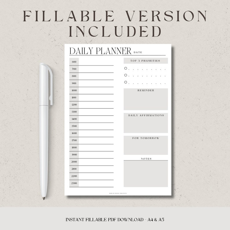 Minimalist Daily Planner Printable | Undated Planner Inserts | Daily to ...