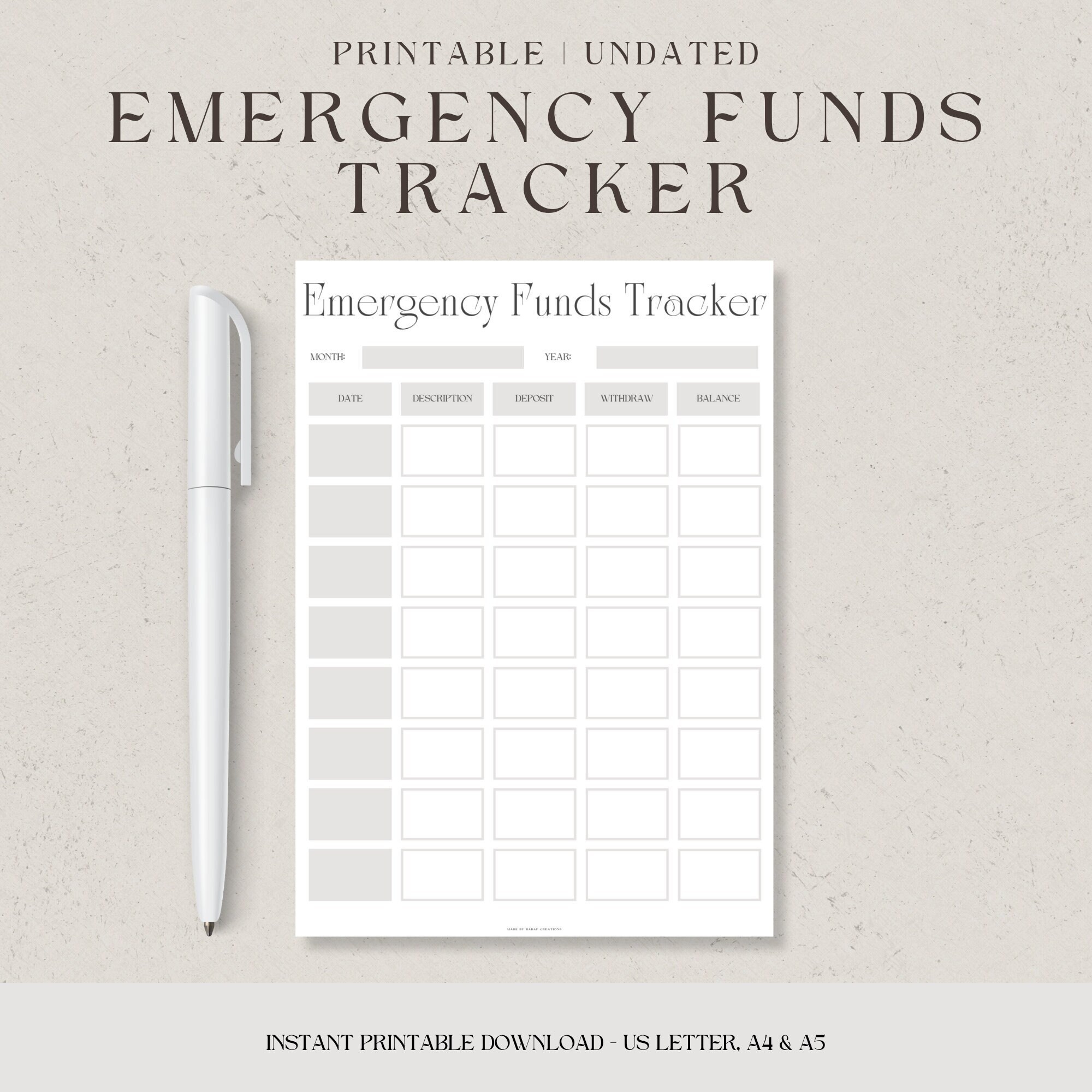 Emergency Funds Tracker Printable Savings Challenge Financial Goal ...