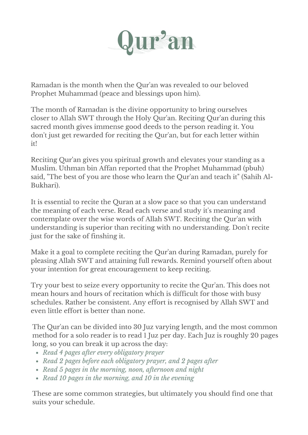 Ramadan 30 Days Quran Tracker Printable | Quran Plan | Islamic Planner ...