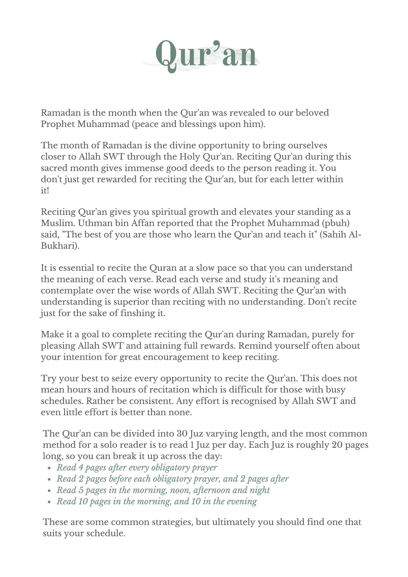 Ramadan 30 Days Quran Tracker Printable | Quran Plan | Islamic Planner ...