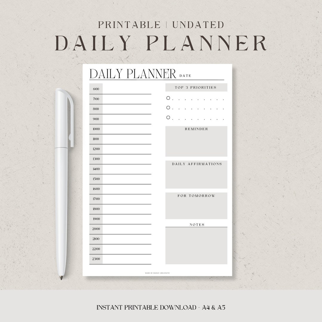 Minimalist Daily Planner Printable | Undated Planner Inserts | Daily to ...