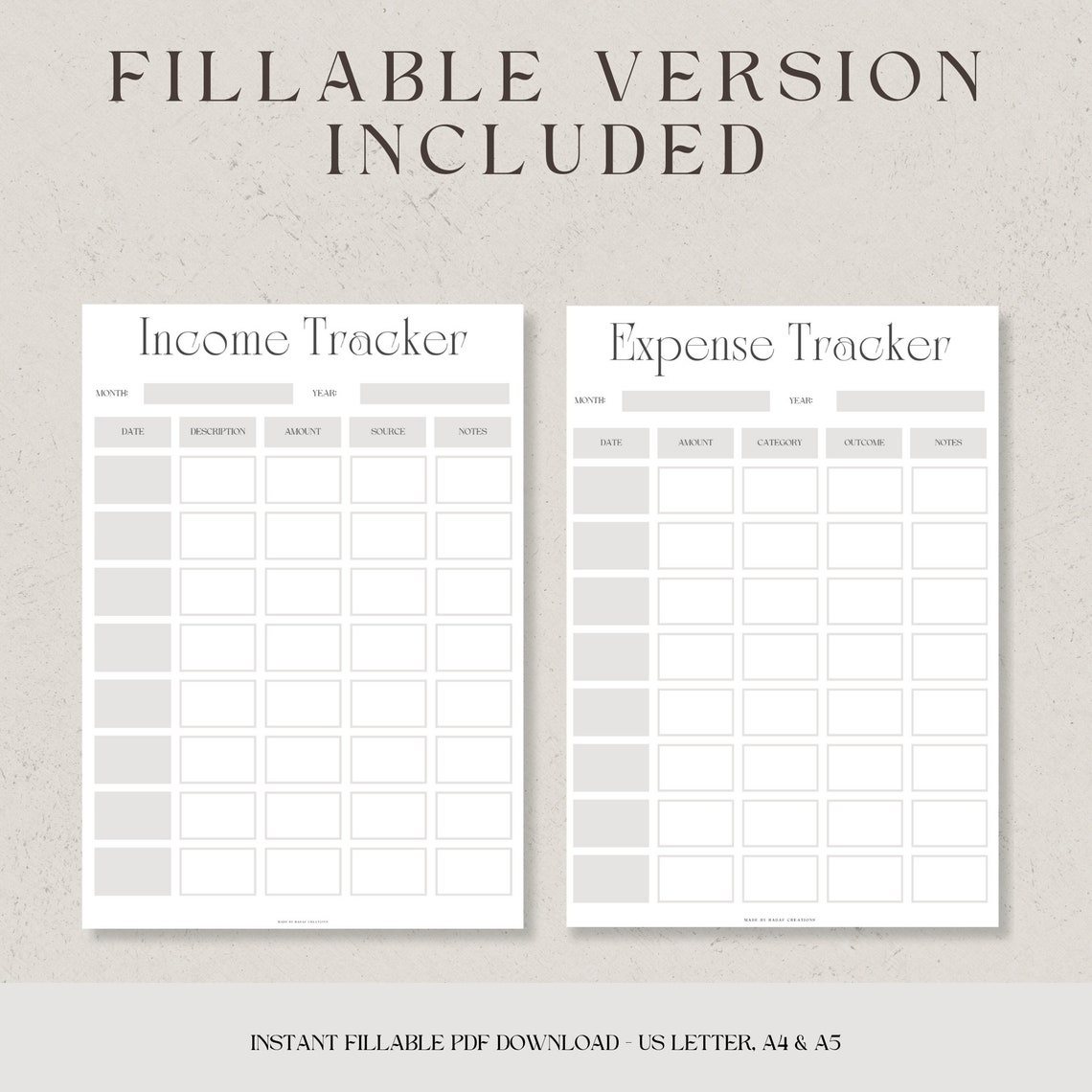 Income & Expense Tracker Printable | Financial Template | Bill Payment ...
