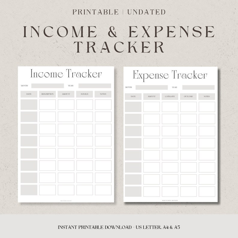 Income & Expense Tracker Printable Financial Template Bill Payment Log ...