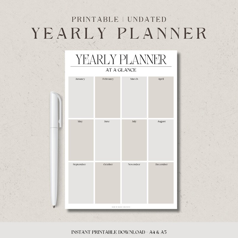 Yearly Planner Year at A Glance Year Overview Fillable Planner ...