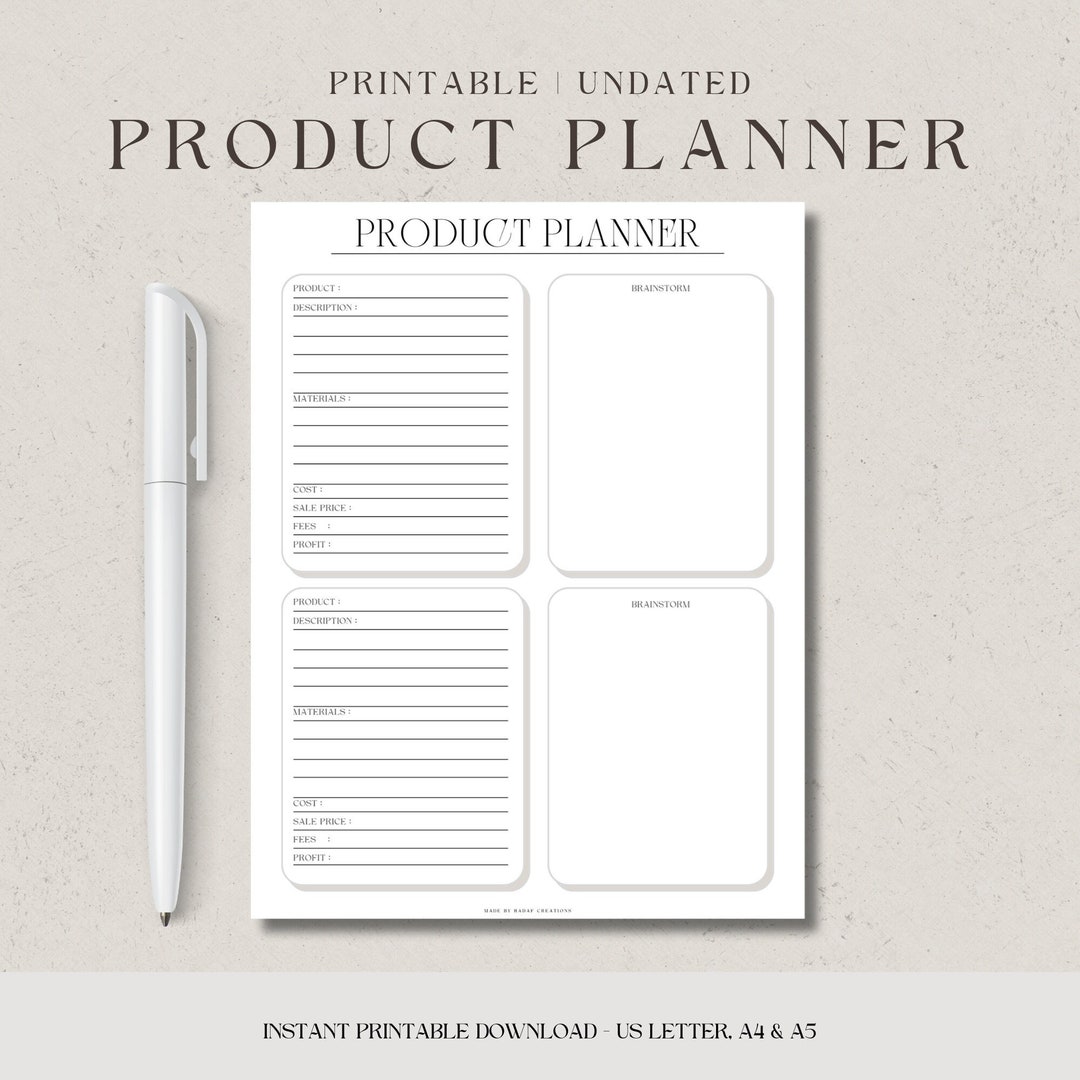 Product Planner Printable | Product Development | Business Product ...