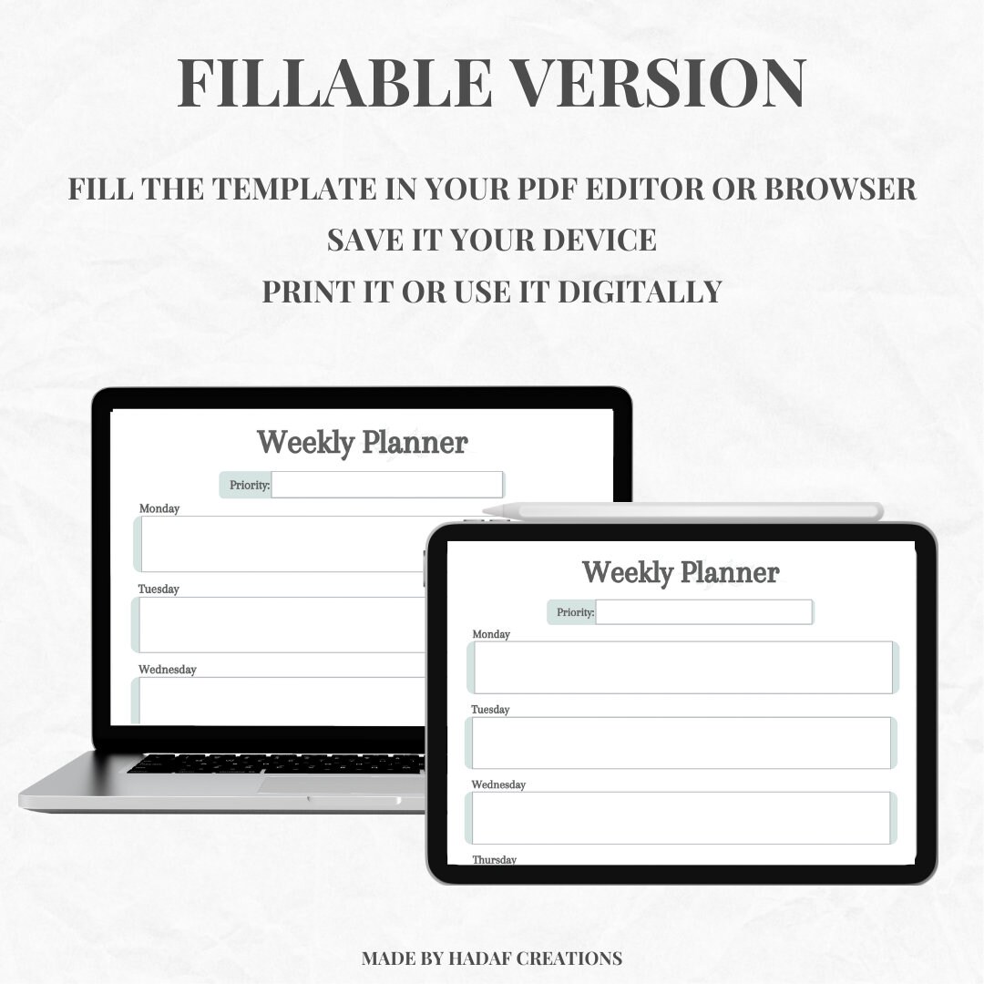 Weekly Planner Printable Fillable Planner Simple Planner Weekly ...