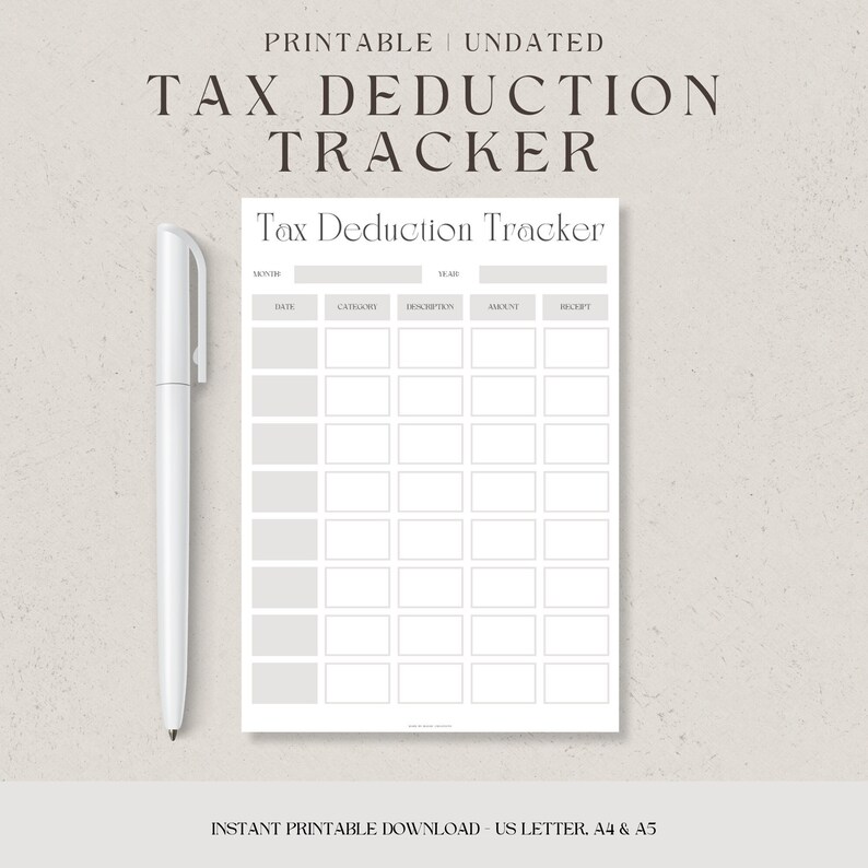 Tax Deduction Tracker Printable Business Tax Log Tax Organizer Budget ...