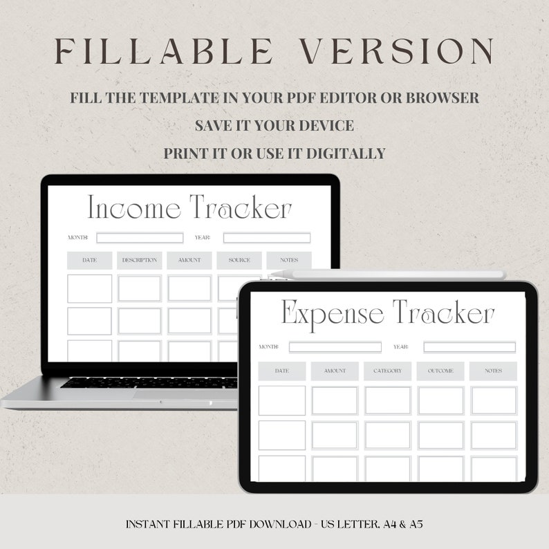 Income & Expense Tracker Printable Financial Template Bill Payment Log ...