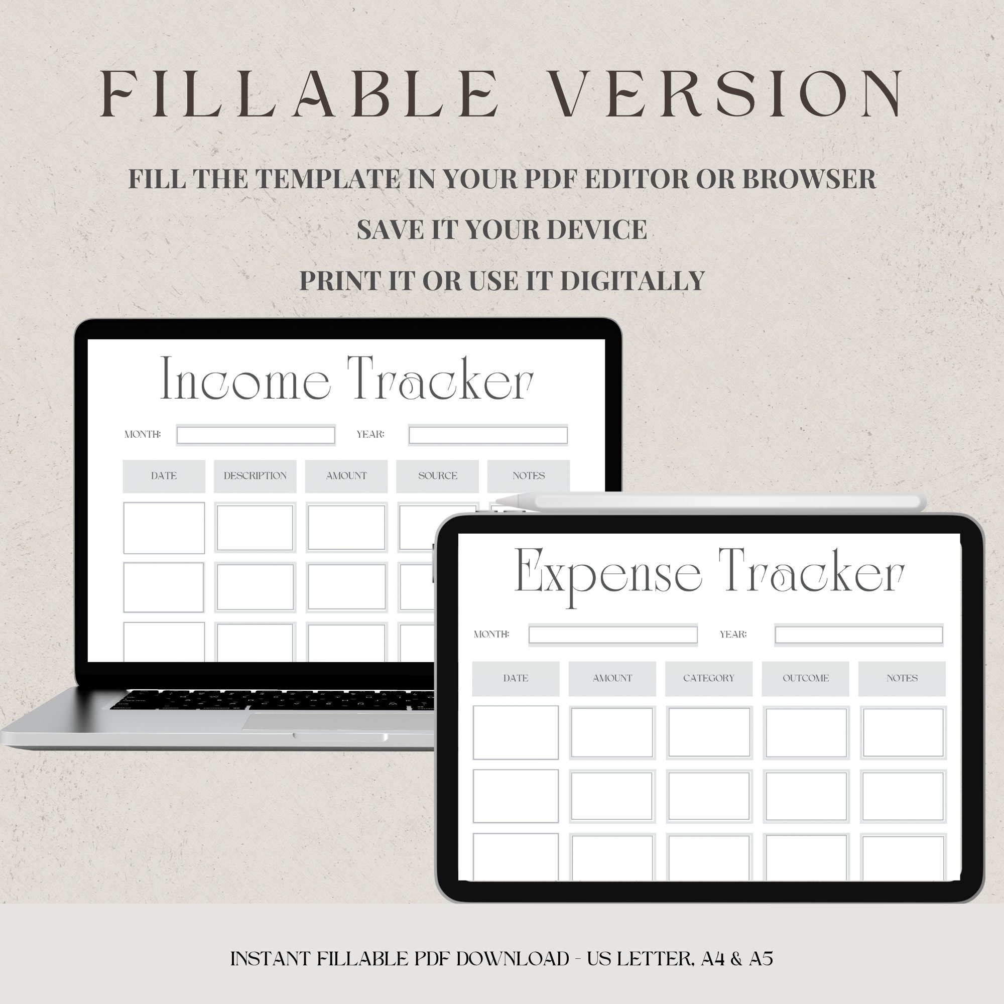 Income & Expense Tracker Printable Financial Template Bill Payment Log ...