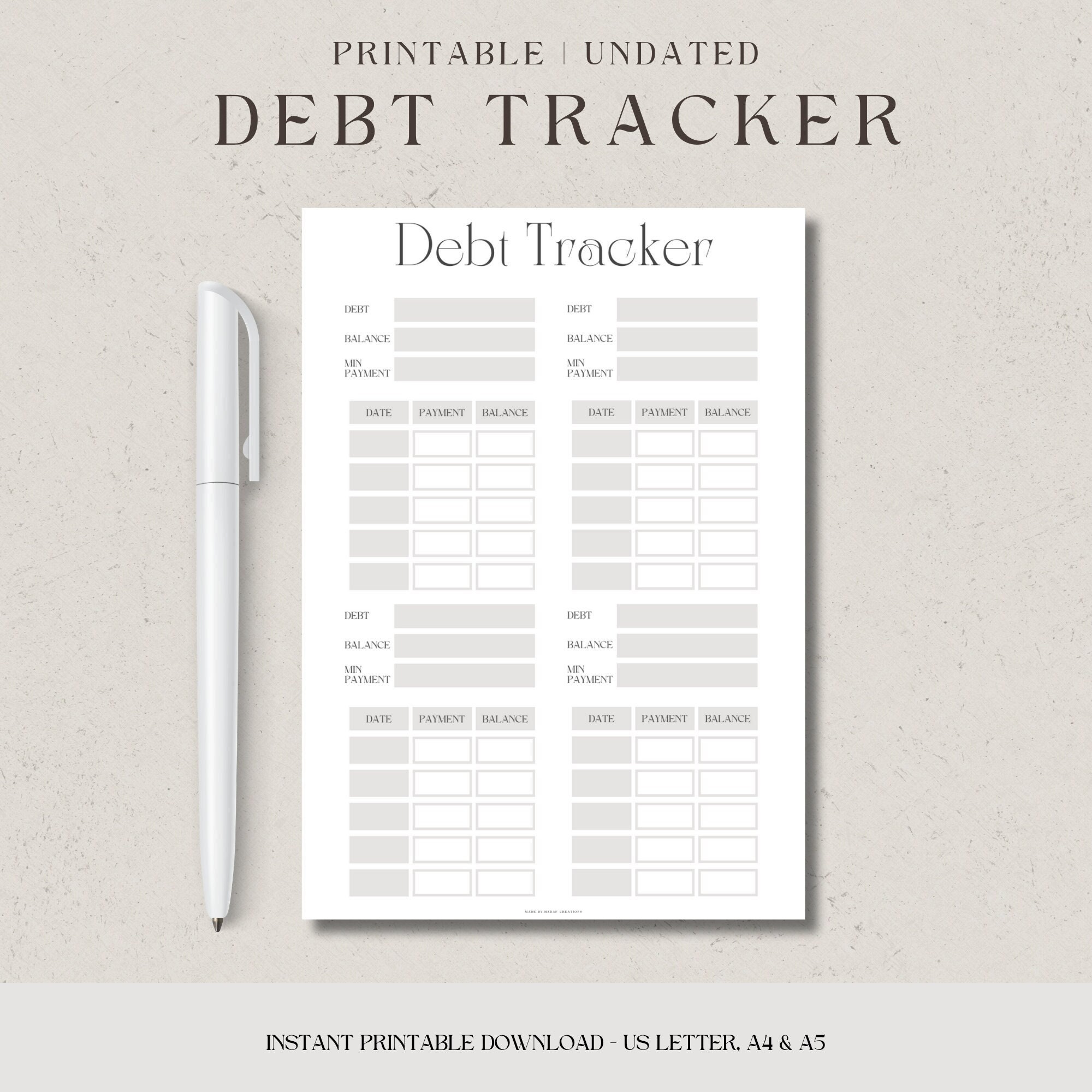Debt Tracker Printable Debt Payoff Log Debt Overview Debt Snowball ...