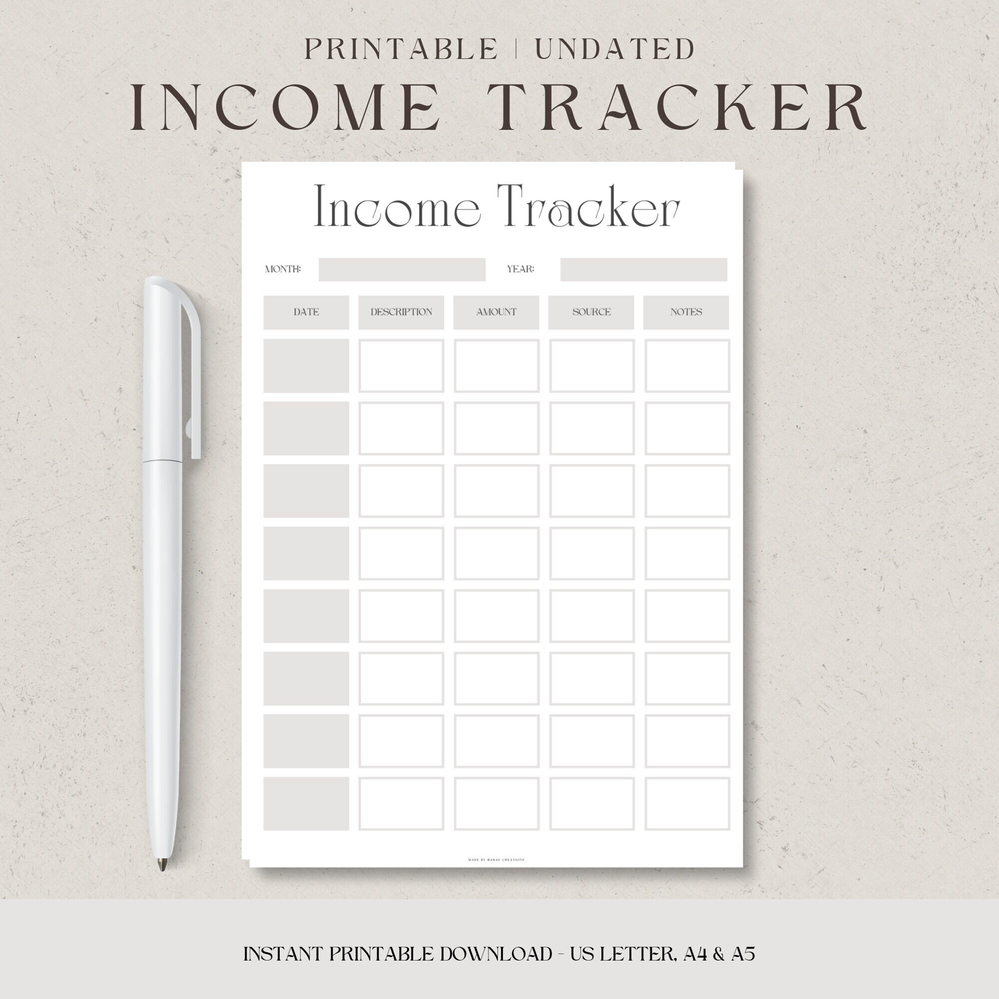 Income Tracker Printable | Financial Planner | Monthly Budget Template ...
